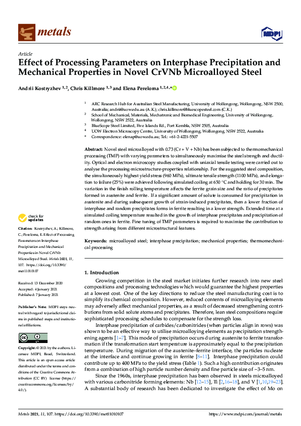 (PDF) Effect of Processing Parameters on Interphase Precipitation and ...
