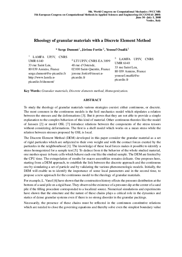 (PDF) Rheology of granular materials with a Discrete Element Method