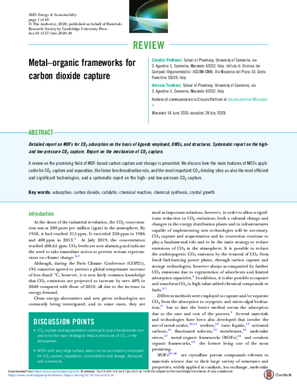 (PDF) Metal–organic frameworks for carbon dioxide capture | Stefano ...