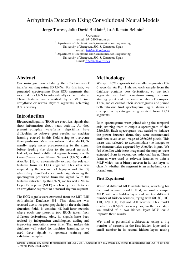 (PDF) Arrhythmia Detection Using Convolutional Neural Models