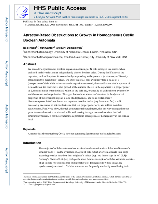 (PDF) Attractor-Based Obstructions to Growth in Homogeneous Cyclic Boolean Automata