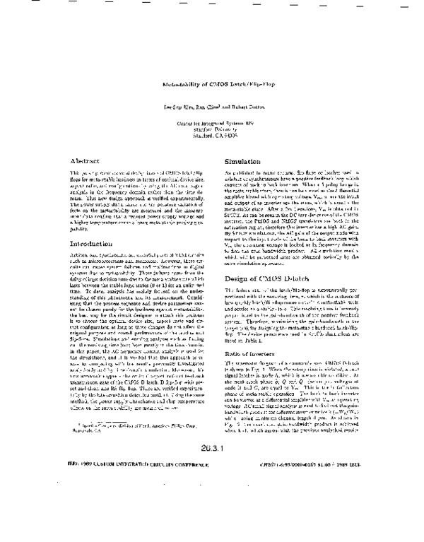 (PDF) Metastability of CMOS latch/flip-flop