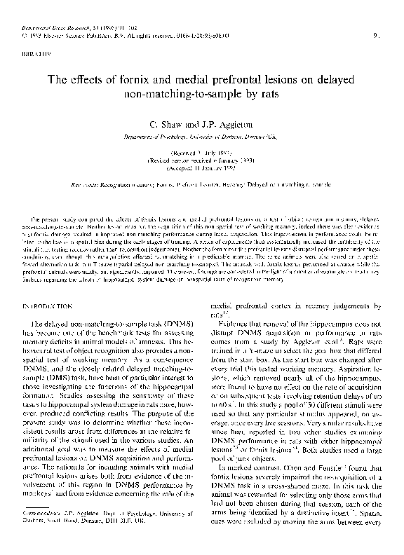 (PDF) The effects of fornix and medial prefrontal lesions on delayed ...