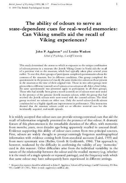 (PDF) The ability of odours to serve as state-dependent cues for real ...