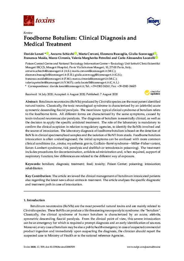 (PDF) Foodborne Botulism: Clinical Diagnosis and Medical Treatment