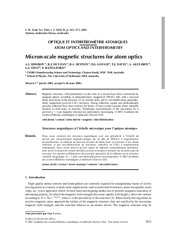 (PDF) Micron-scale magnetic structures for atom optics