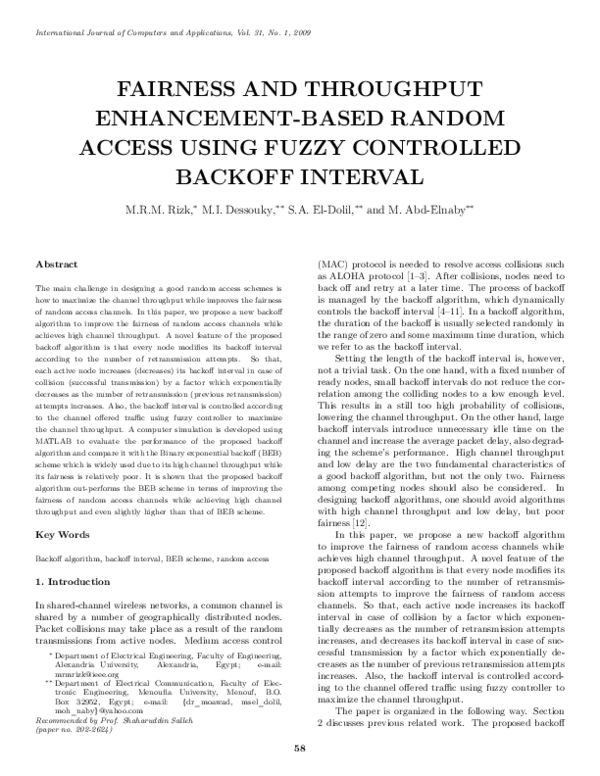 (PDF) Fairness and Throughput Enhancement-Based Random Access Using Fuzzy Controlled Backoff ...
