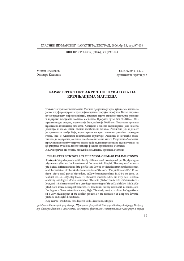 (PDF) Characteristics of acric luvisol on Magleš limestones