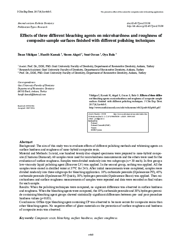 Pdf Effects Of Three Different Bleaching Agents On Microhardness And Roughness Of Composite
