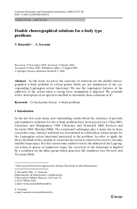 (PDF) Double choreographical solutions for n-body type problems