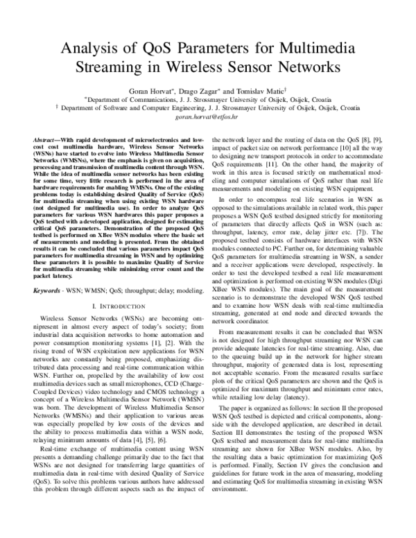 (PDF) Analysis of QoS Parameters for Multimedia Streaming in Wireless Sensor Networks