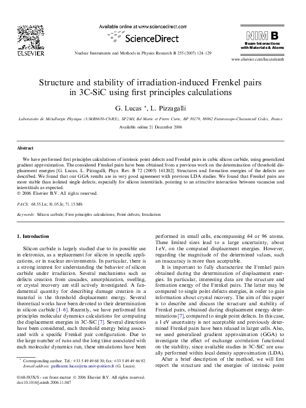 (PDF) Structure and stability of irradiation-induced Frenkel pairs in ...