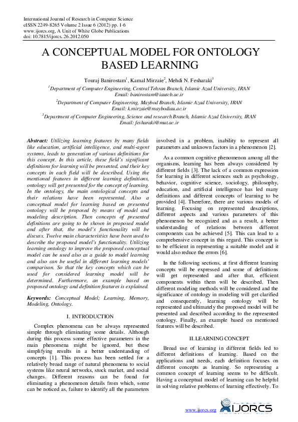 (PDF) A Conceptual Model for Ontology Based Learning