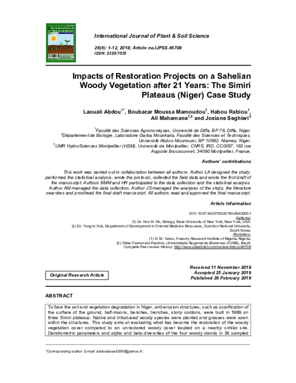 (PDF) Impacts of Restoration Projects on a Sahelian Woody Vegetation ...