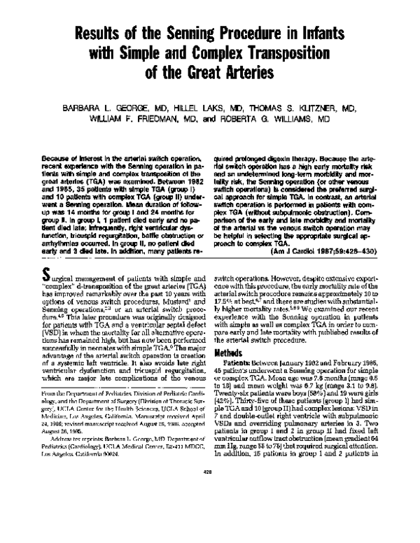 (PDF) Results of the senning procedure in infants with simple and ...