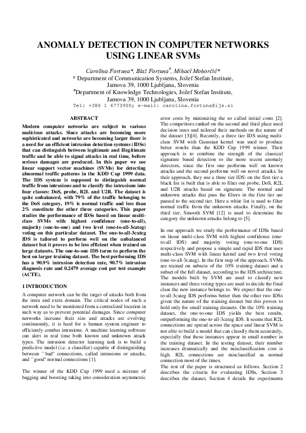 (PDF) Anomaly detection in computer networks using linear SVMs
