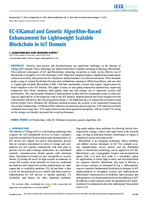(PDF) EC-ElGamal and Genetic Algorithm-Based Enhancement for Lightweight Scalable Blockchain in ...