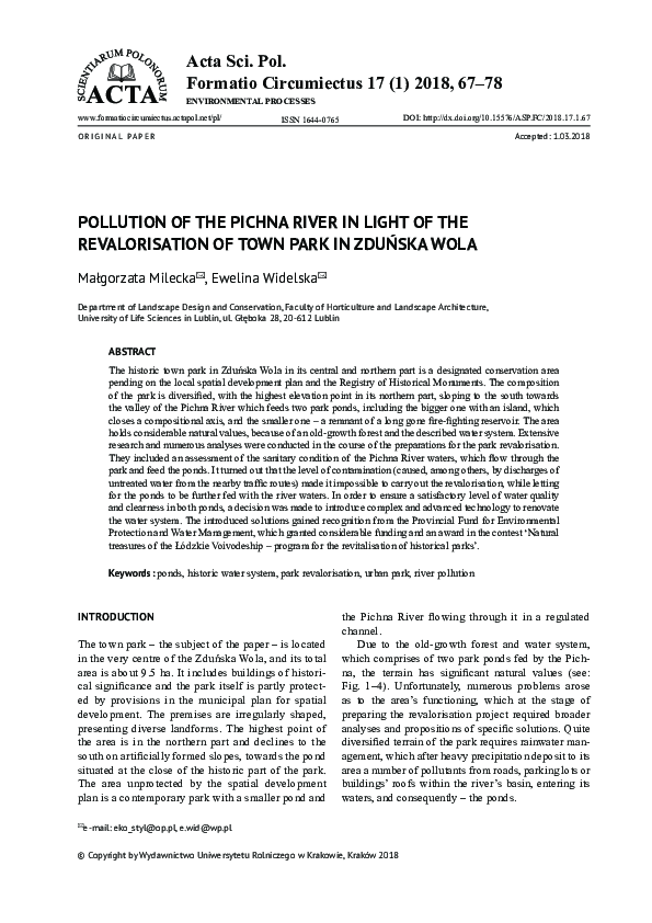 (PDF) Pollution of the Pichna River in Light of the Revalorisation of ...