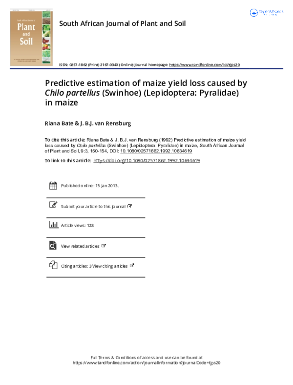 Pdf Predictive Estimation Of Maize Yield Loss Caused By Chilo