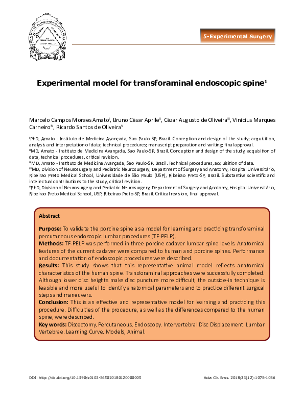 (PDF) Experimental model for transforaminal endoscopic spine