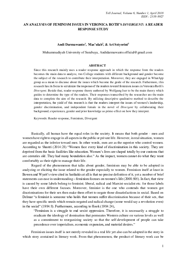 (PDF) An Analysis of Feminism Issues in Veronica Roth's Divergent: A ...