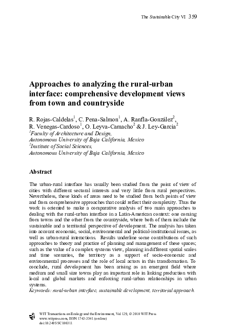 (PDF) Approaches to analyzing the rural-urban interface: comprehensive ...