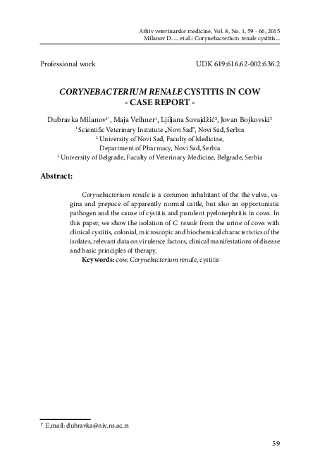 (PDF) Corynebacterium Renale Cystitis in Cow - Case Report