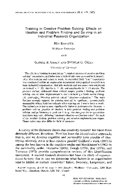 (PDF) Training in creative problem solving: Effects on ideation and problem finding and solving ...