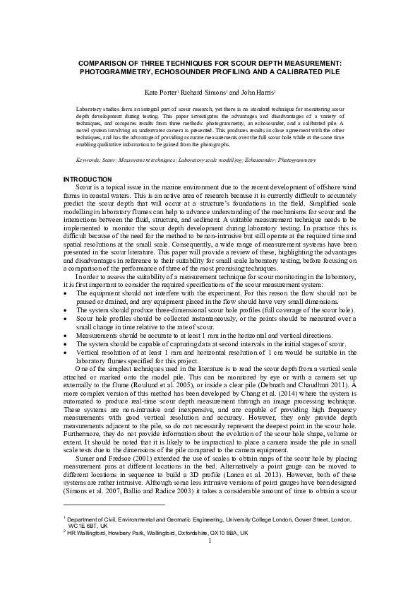 (PDF) Comparison of three techniques for scour depth measurement in the ...