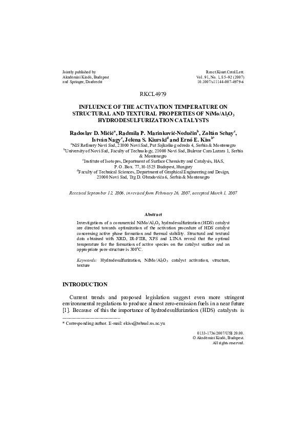 (PDF) Influence of the activation temperature on structural and ...