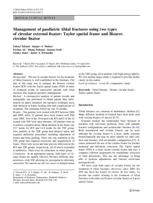 (PDF) Management of paediatric tibial fractures using two types of ...