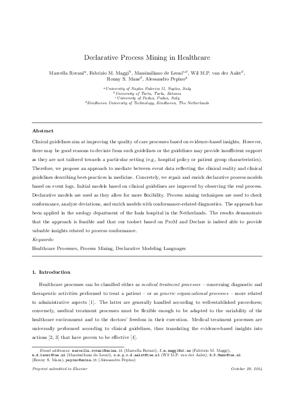 (PDF) Declarative process mining in healthcare