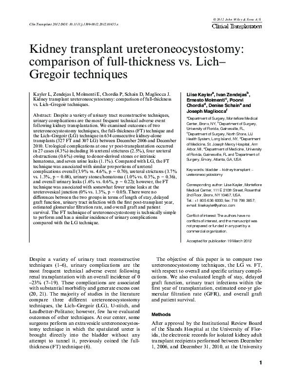 (PDF) Kidney transplant ureteroneocystostomy: comparison of full ...