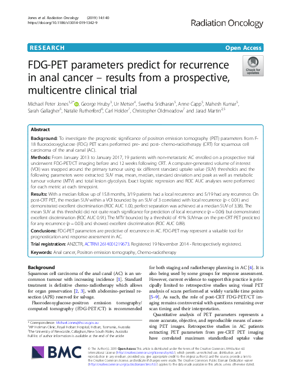 (PDF) FDG-PET parameters predict for recurrence in anal cancer ...