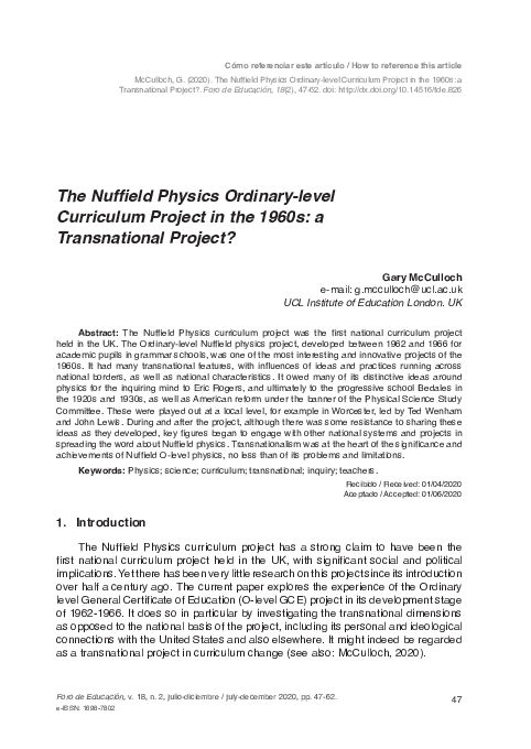 (PDF) The Nuffield Physics Ordinary-level Curriculum Project in the ...