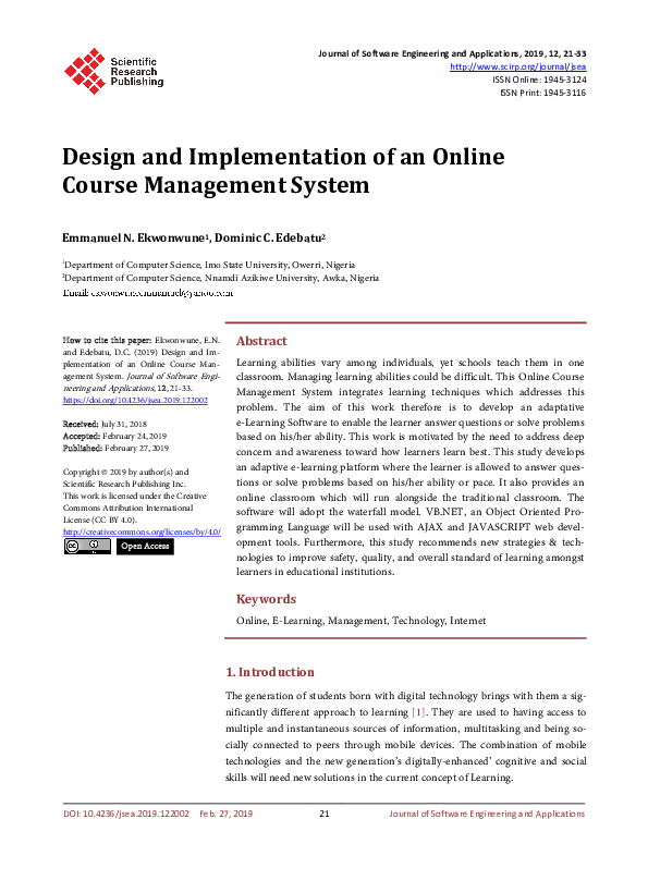 (PDF) Design and Implementation of an Online Course Management System