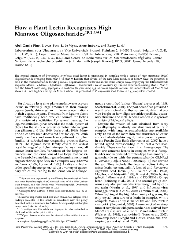 (PDF) How a Plant Lectin Recognizes High Mannose Oligosaccharides | L ...