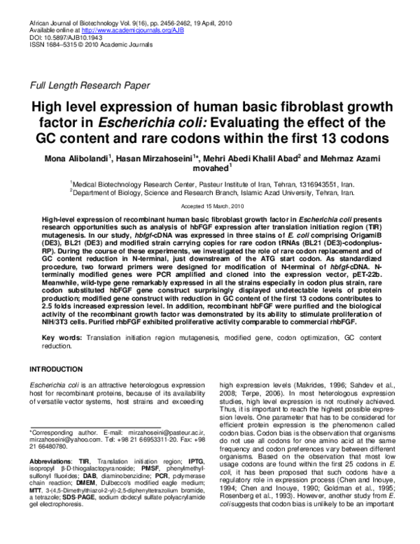 (PDF) High level expression of human basic fibroblast growth factor in ...
