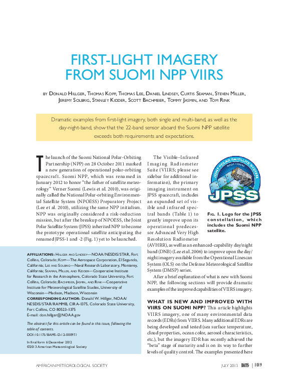 (PDF) First-Light Imagery from Suomi NPP VIIRS