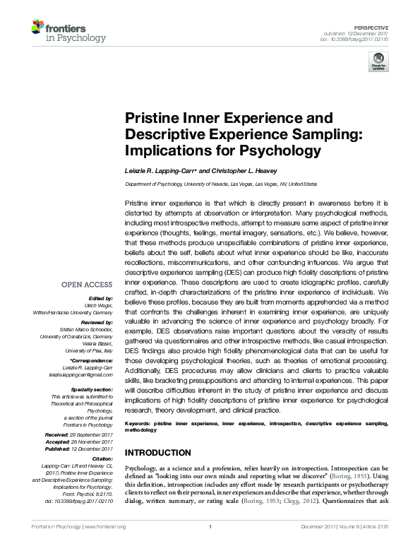 (PDF) Pristine Inner Experience and Descriptive Experience Sampling ...