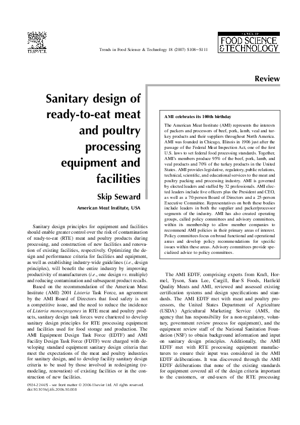 (PDF) Sanitary design of ready-to-eat meat and poultry processing ...