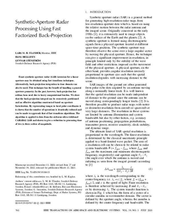 (PDF) Synthetic-aperture radar processing using fast factorized back-projection