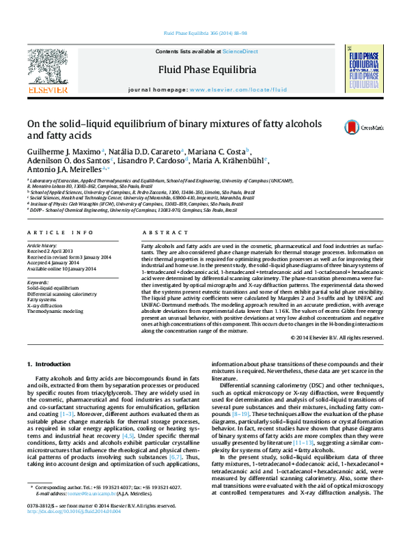 (PDF) On the solid–liquid equilibrium of binary mixtures of fatty ...