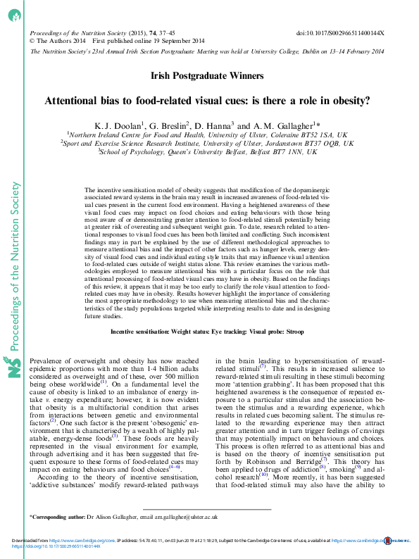 (PDF) Visual Food Cues and Obesity Risk