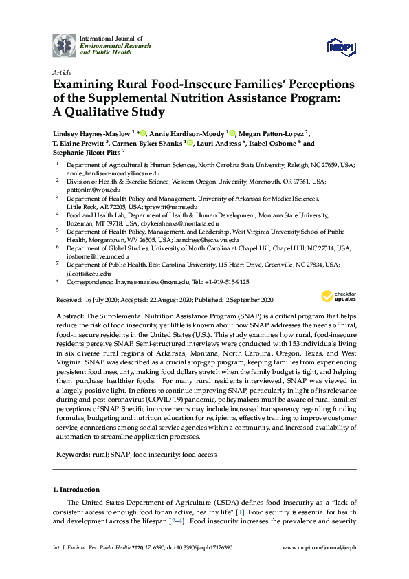 (PDF) Examining Rural Food-Insecure Families’ Perceptions of the ...