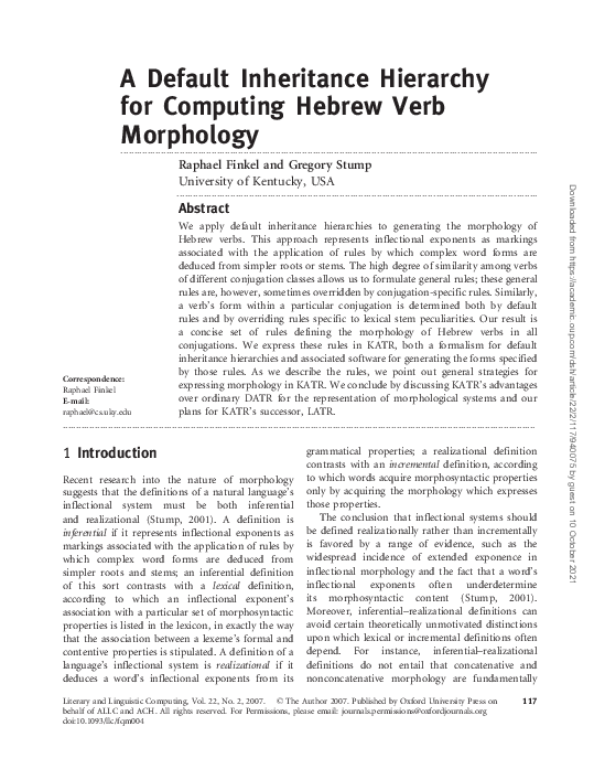 (PDF) A Default Inheritance Hierarchy for Computing Hebrew Verb Morphology