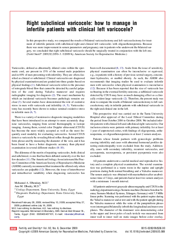 (PDF) Right subclinical varicocele: how to manage in infertile patients ...