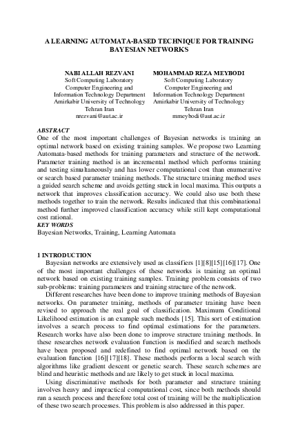 (PDF) A Learning Automata-Based Technique for Training Bayesian Networks