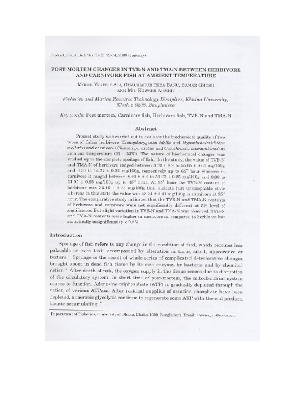 (PDF) Post mortem changes in TVB-N and TMA-N between herbivore fish and ...