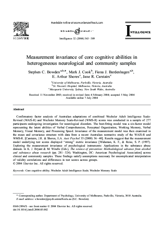 (PDF) Measurement invariance of core cognitive abilities in ...